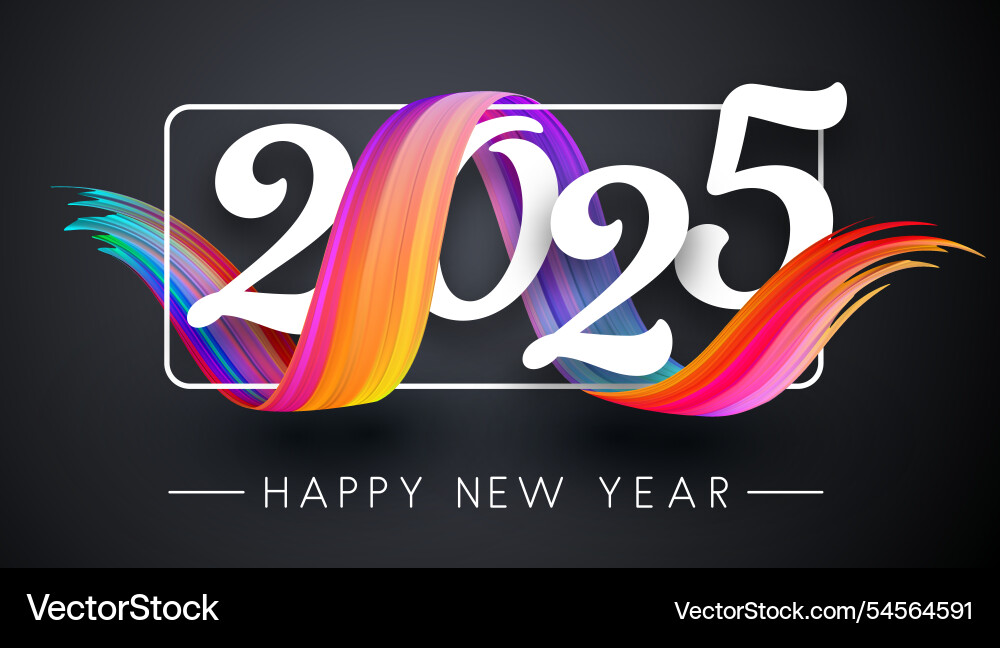 Creative 2025 new year design with vibrant ribbon Vector Image