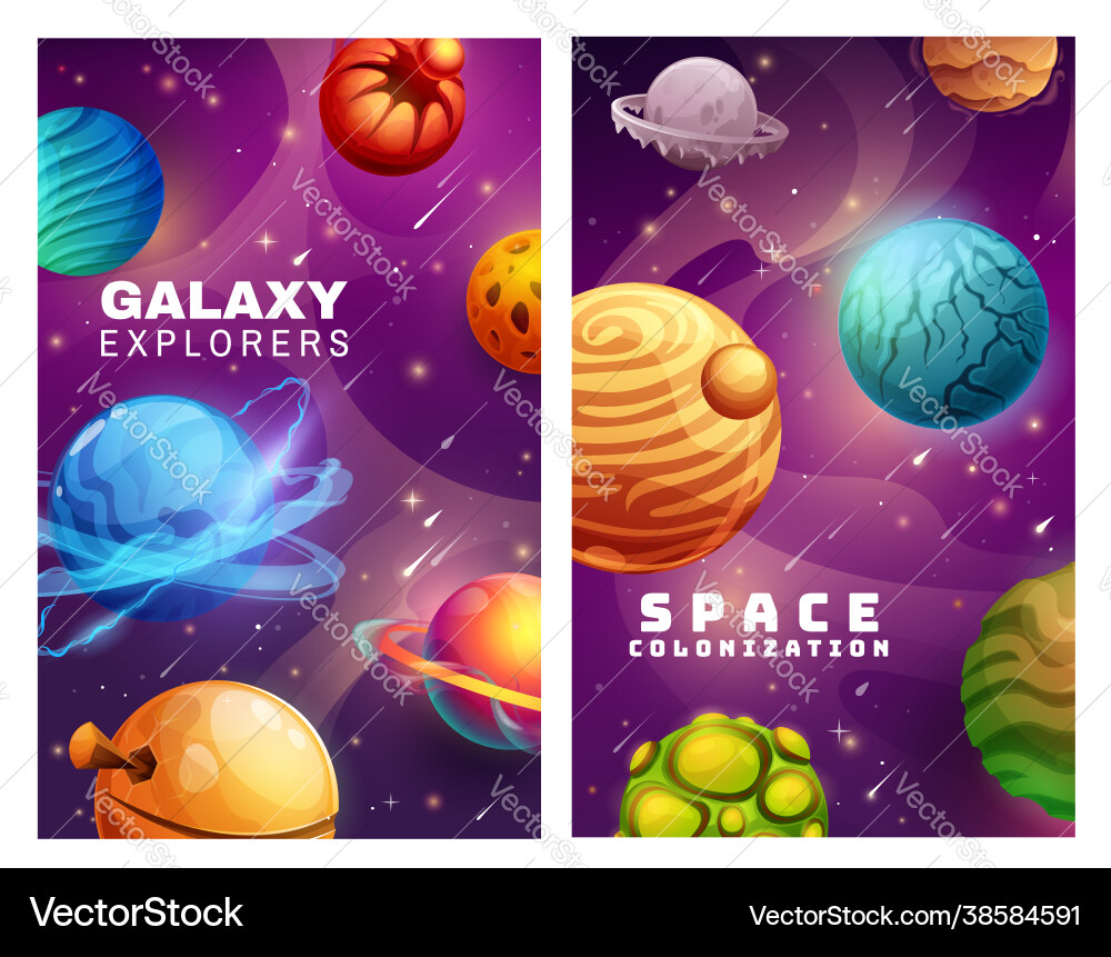 Galaxy and space colonization cartoon posters Vector Image
