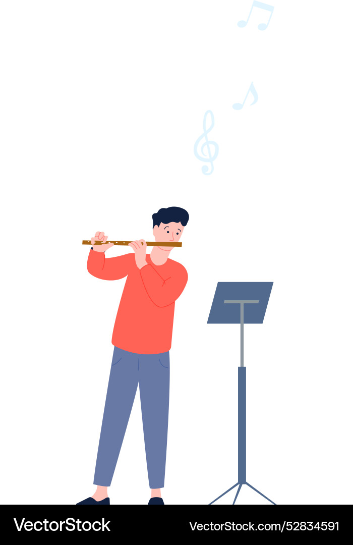 Man playing on flute musician boy color character Vector Image