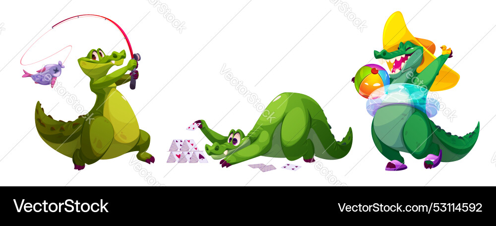 Cute and happy alligator character set Royalty Free Vector
