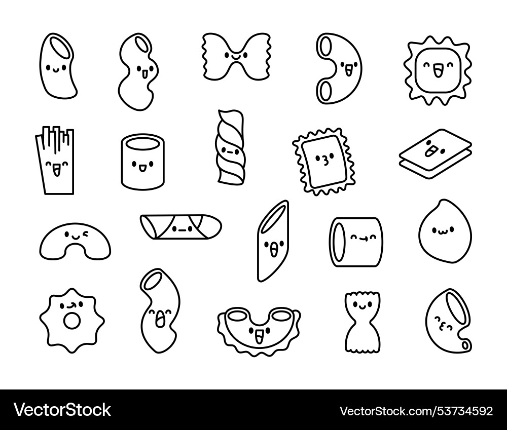 Cute kawaii macaroni coloring page adorable Vector Image