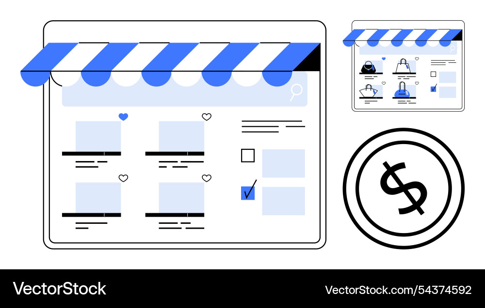 E-commerce website with blue storefront canopy Vector Image