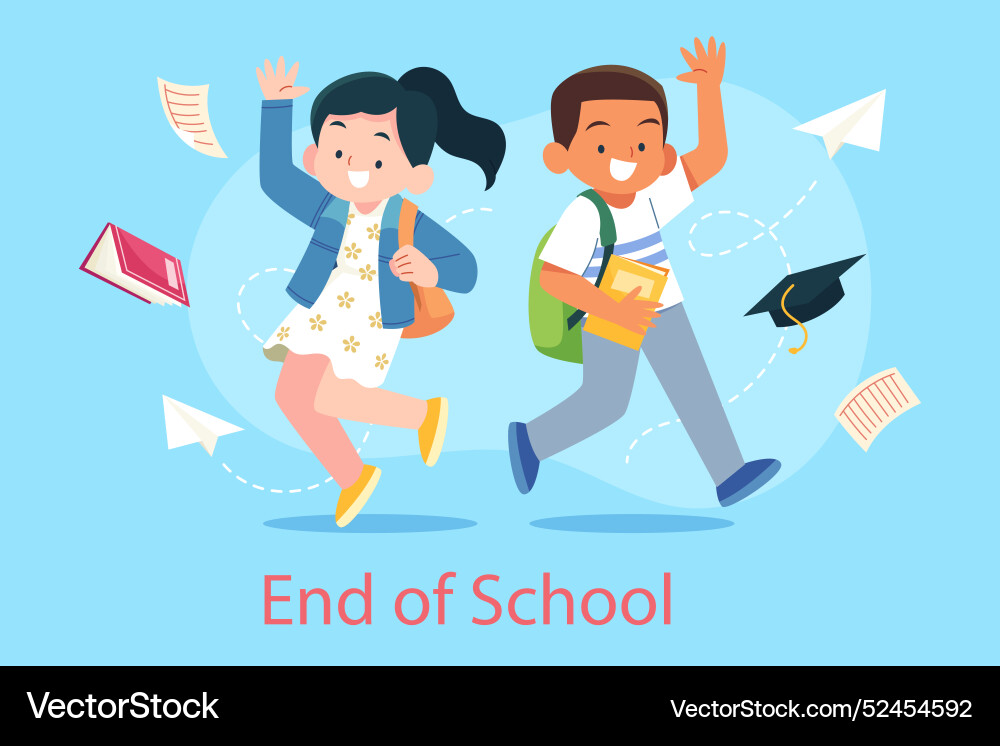 Flat end of school background Royalty Free Vector Image