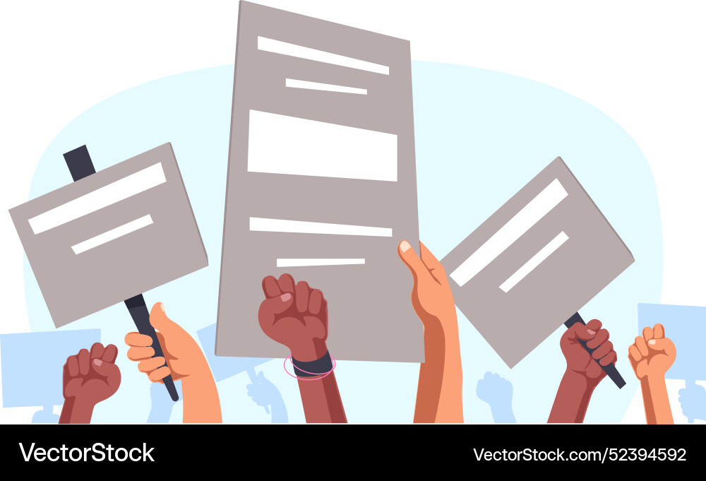 Hands with placards Royalty Free Vector Image - VectorStock