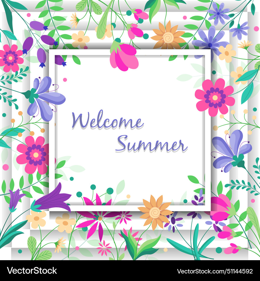 Hello spring or summer flowers text white Vector Image