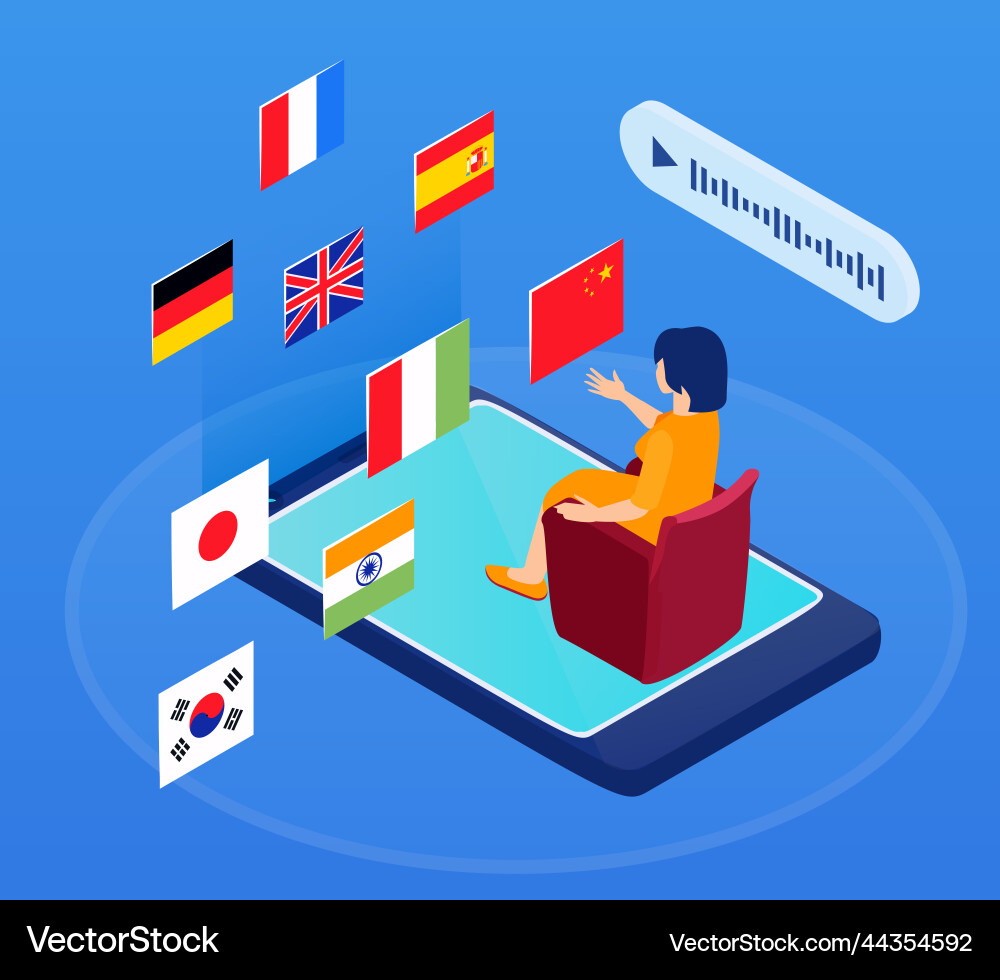 Language school isometric composition Royalty Free Vector