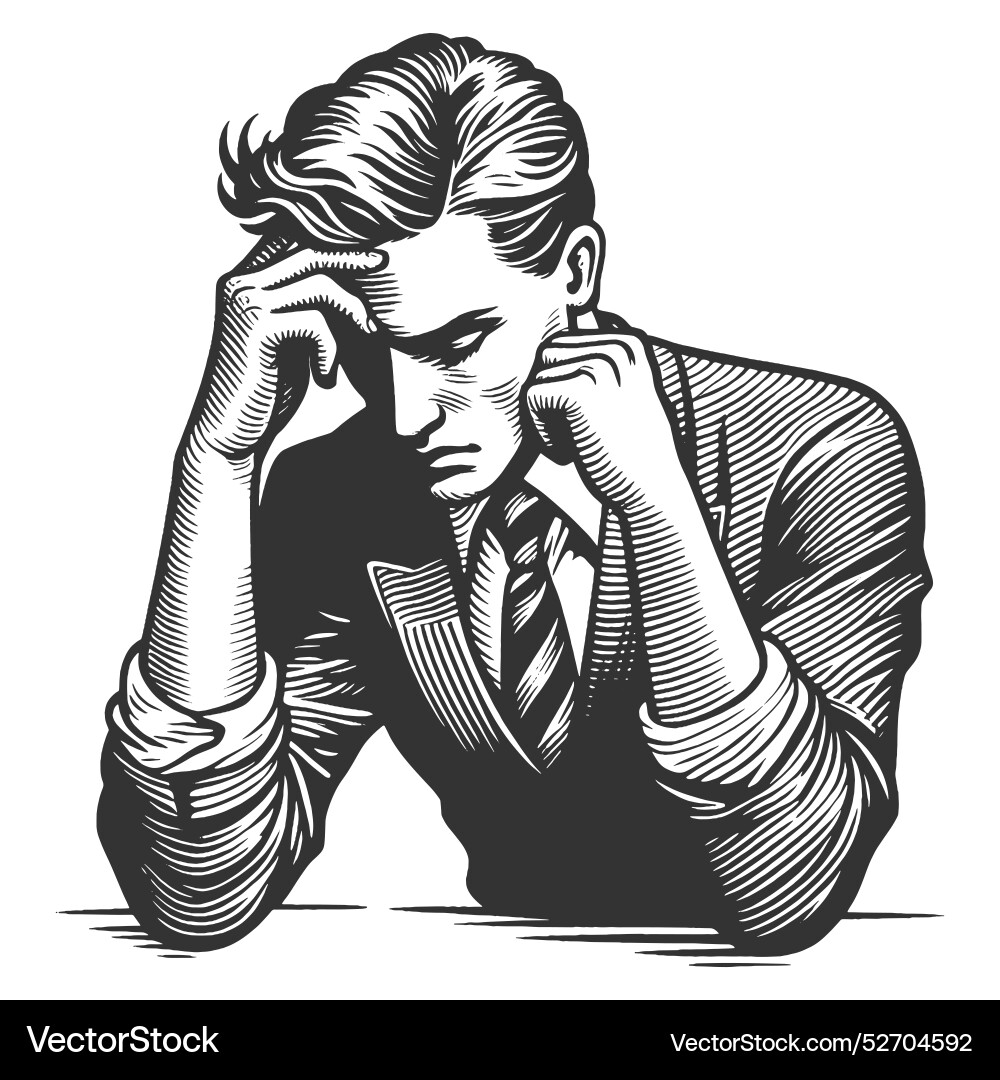 Man in deep contemplation Royalty Free Vector Image