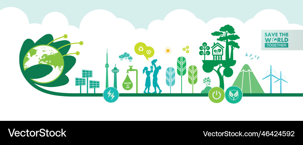 Save the world together green ecology illus Vector Image