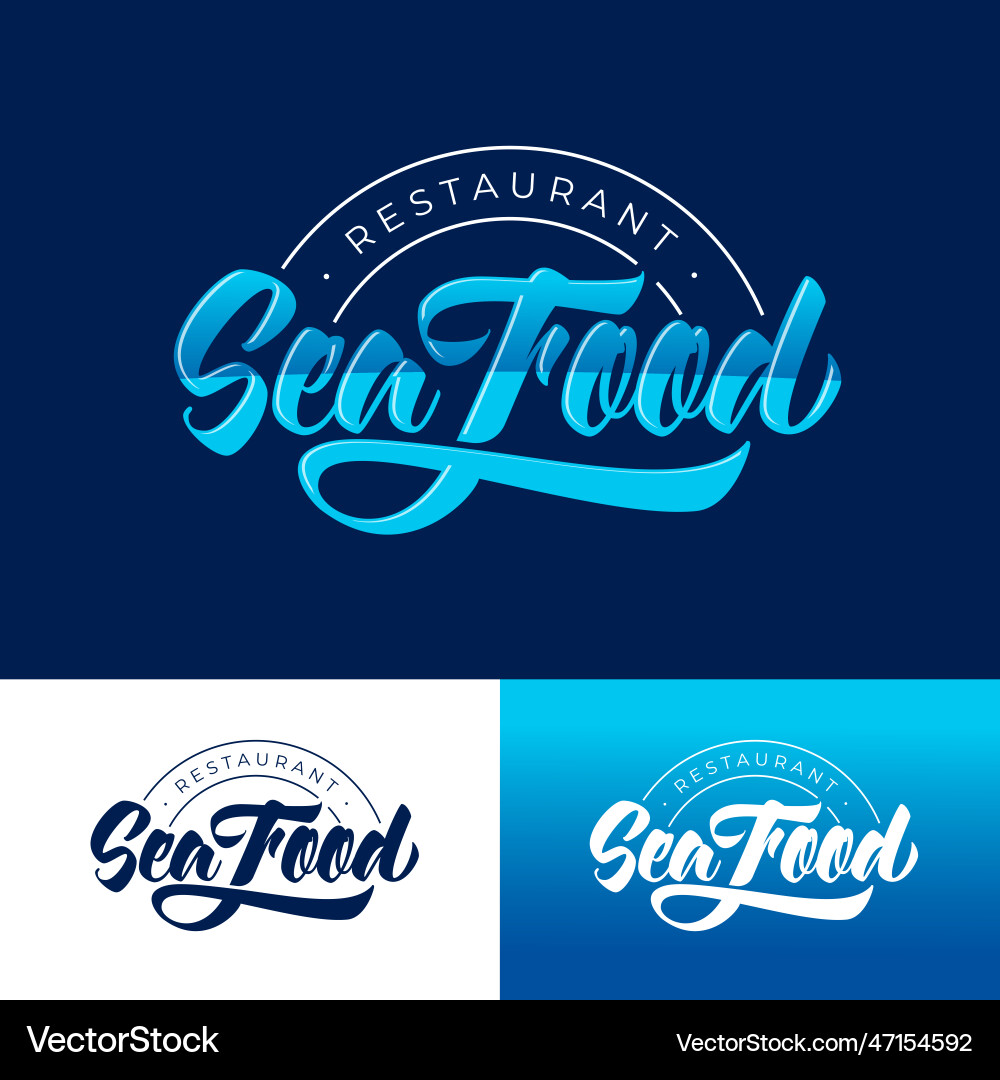 Seafood restaurant emblem beautiful lettering curl