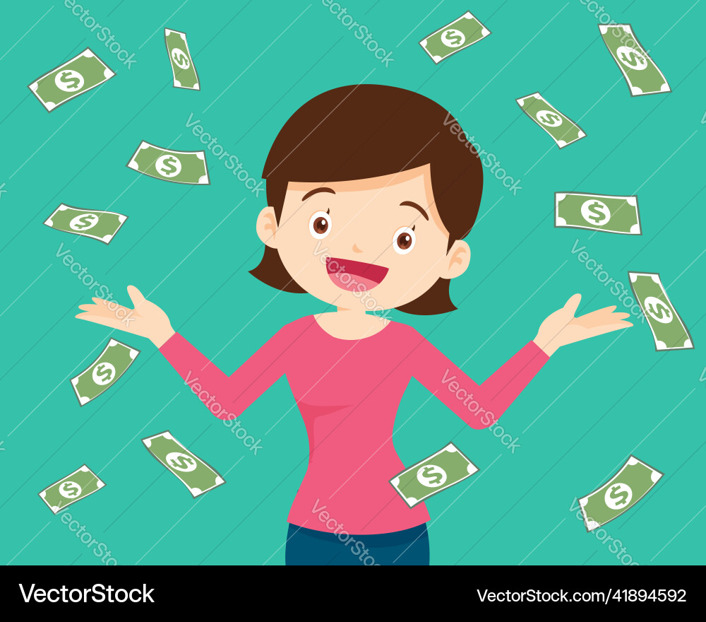 Woman throwing money up Royalty Free Vector Image