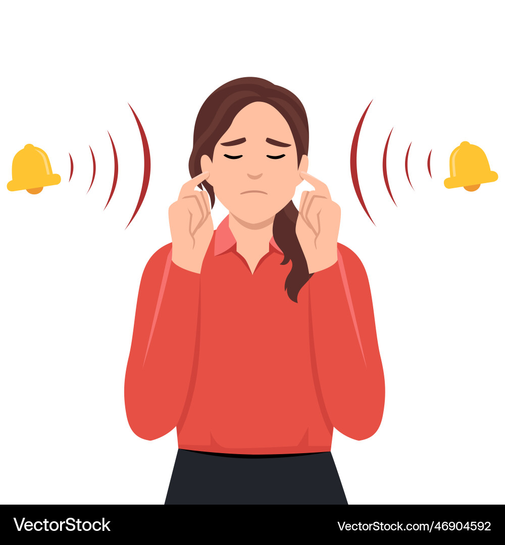 Woman with closed eyes is plugging her ears Vector Image