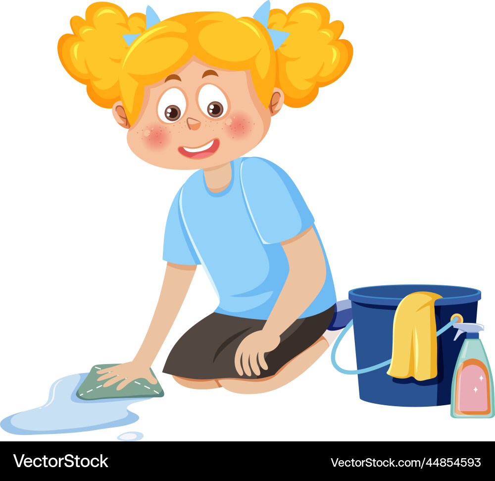 Cartoon Mädchen wiping Boden mit Wut Lizenzfreier Vektor