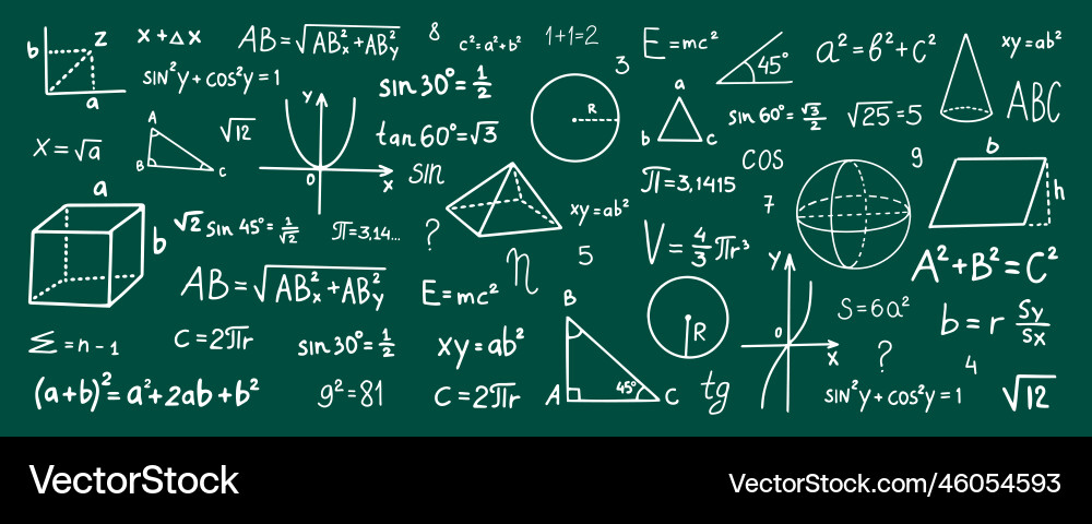 Hand drawn math symbols on green Royalty Free Vector Image