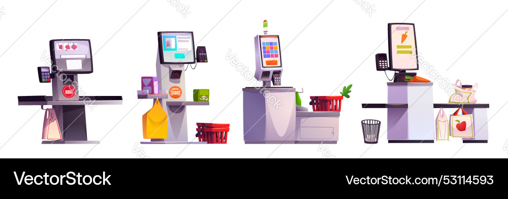 Kiosk checkout service supermarket self payment Vector Image