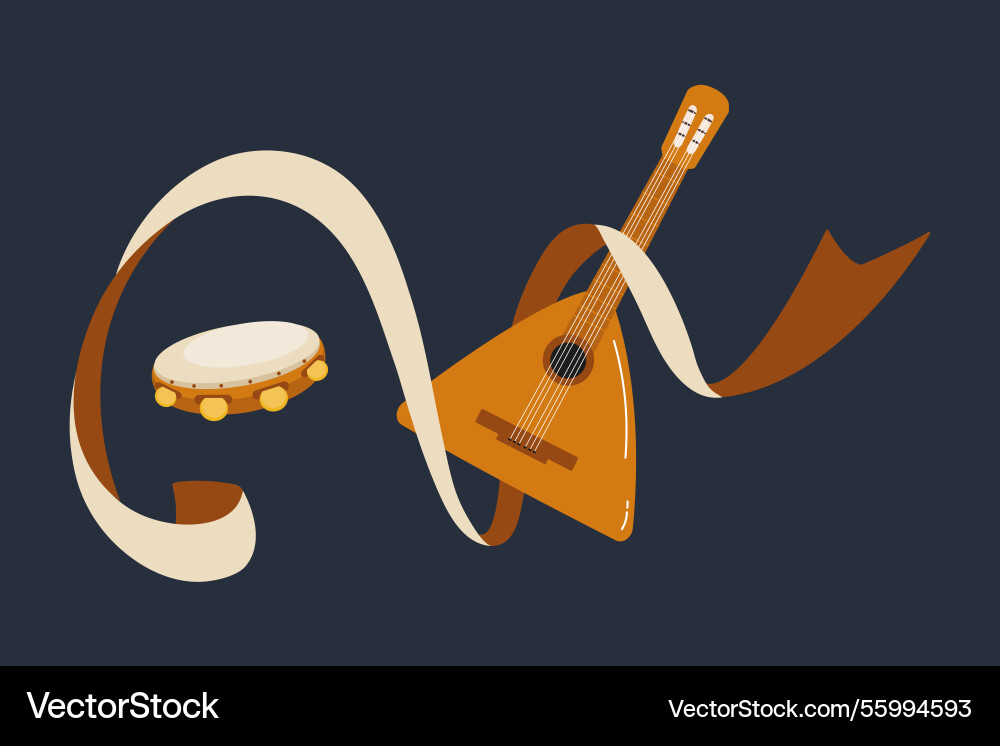 Musical instruments and ribbons create a vibrant Vector Image