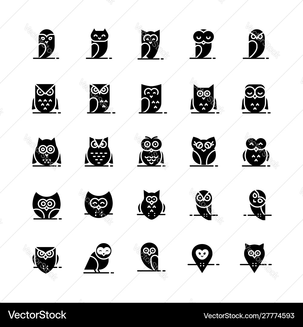 Owl icons collection in flat style Royalty Free Vector Image