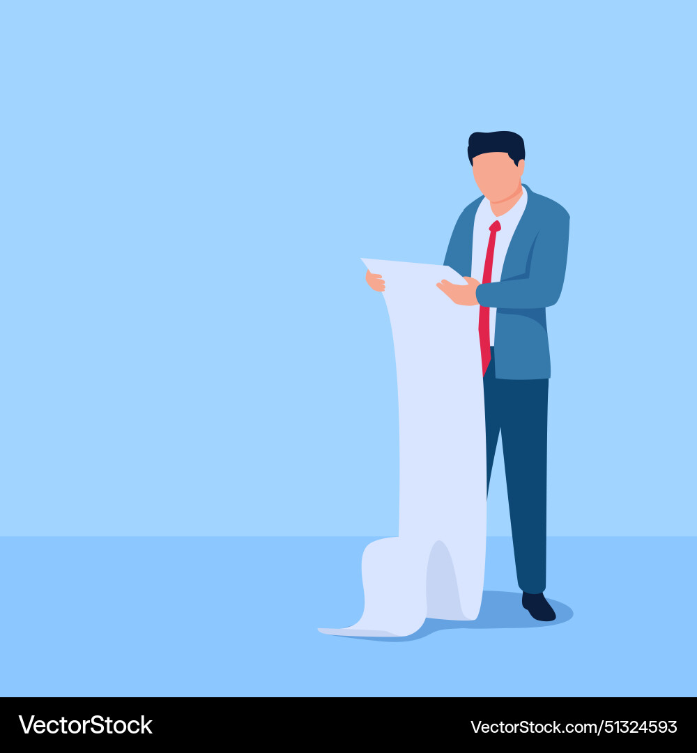Person standing reading a long paper metaphor Vector Image