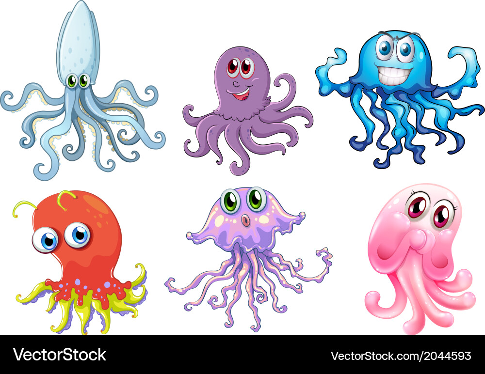 Six free-swimming creatures Royalty Free Vector Image