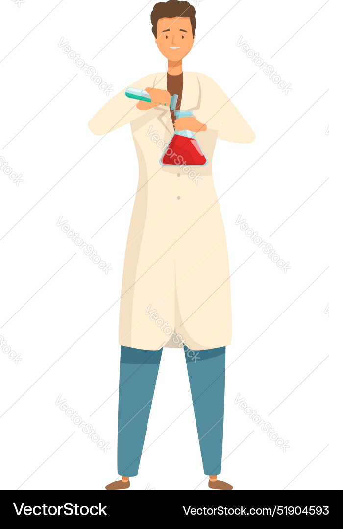Smiling scientist pouring chemicals in laboratory Vector Image