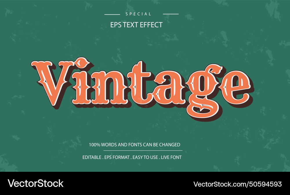 Vintage editable text effect template Royalty Free Vector