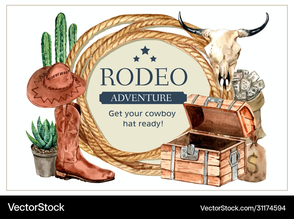 Cowboy frame design with rope cactus boots hat Vector Image