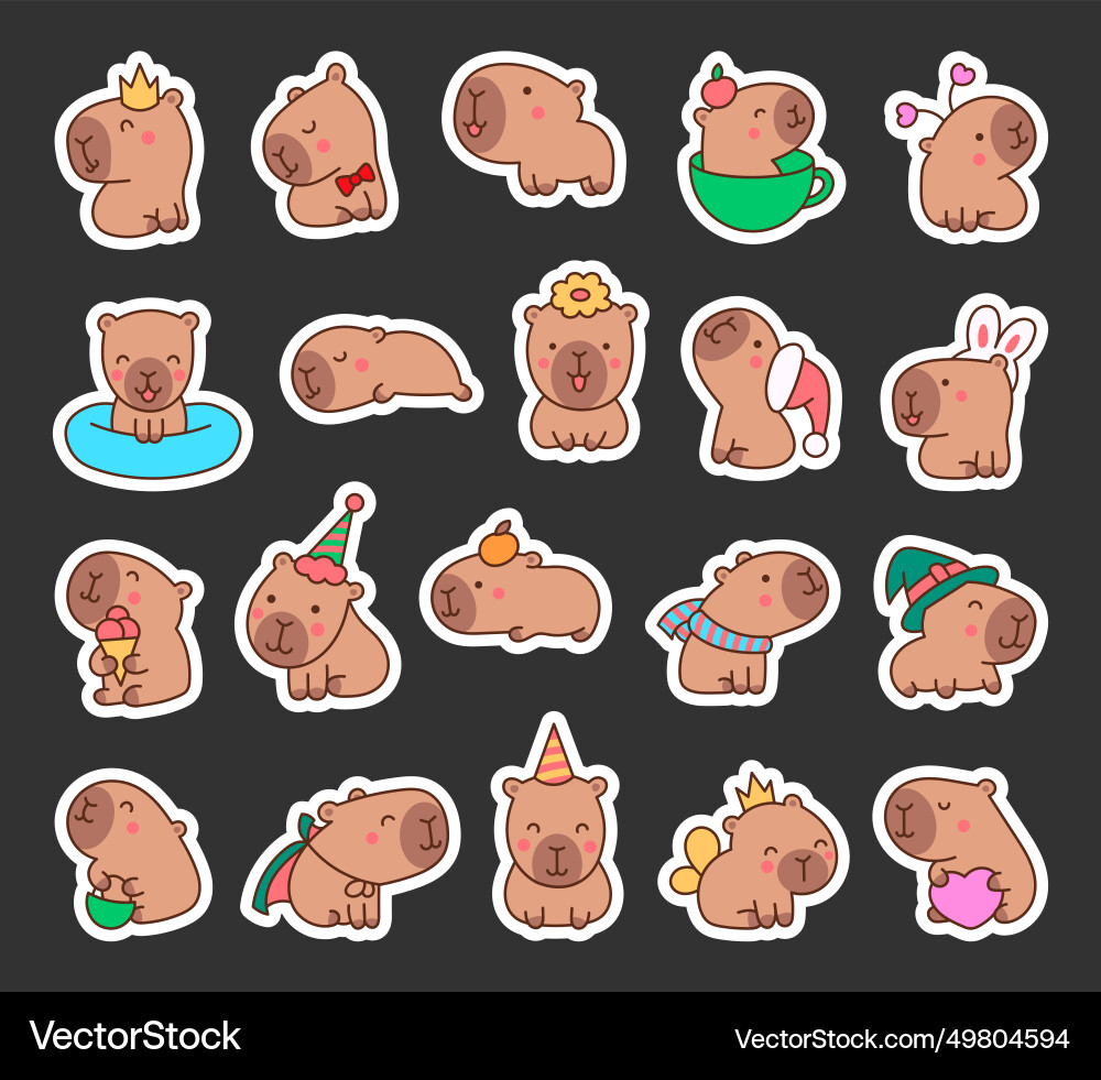 Cute cartoon kawaii capybara sticker bookmark Vector Image