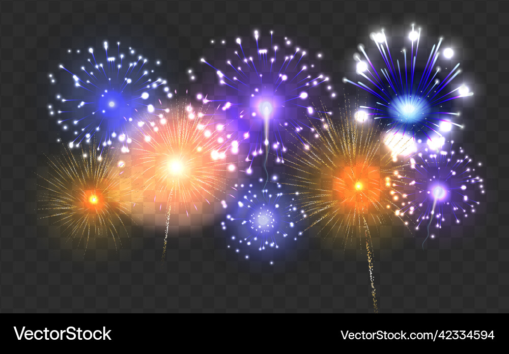 Fireworks realistic transparent composition Vector Image
