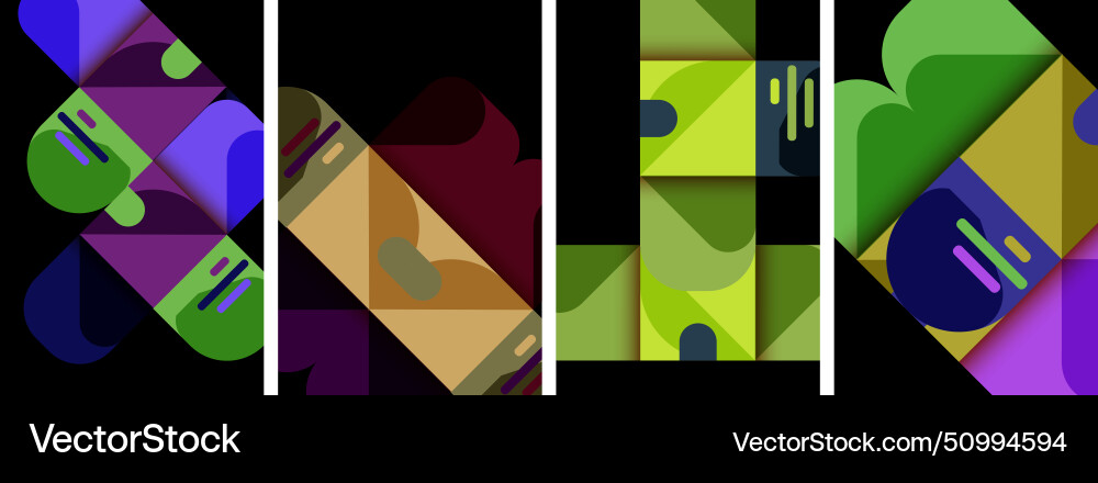 Four different colored geometric shapes on a black