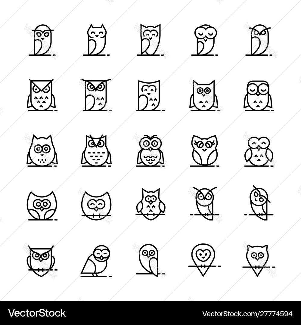 Owl icons collection in line style Royalty Free Vector Image