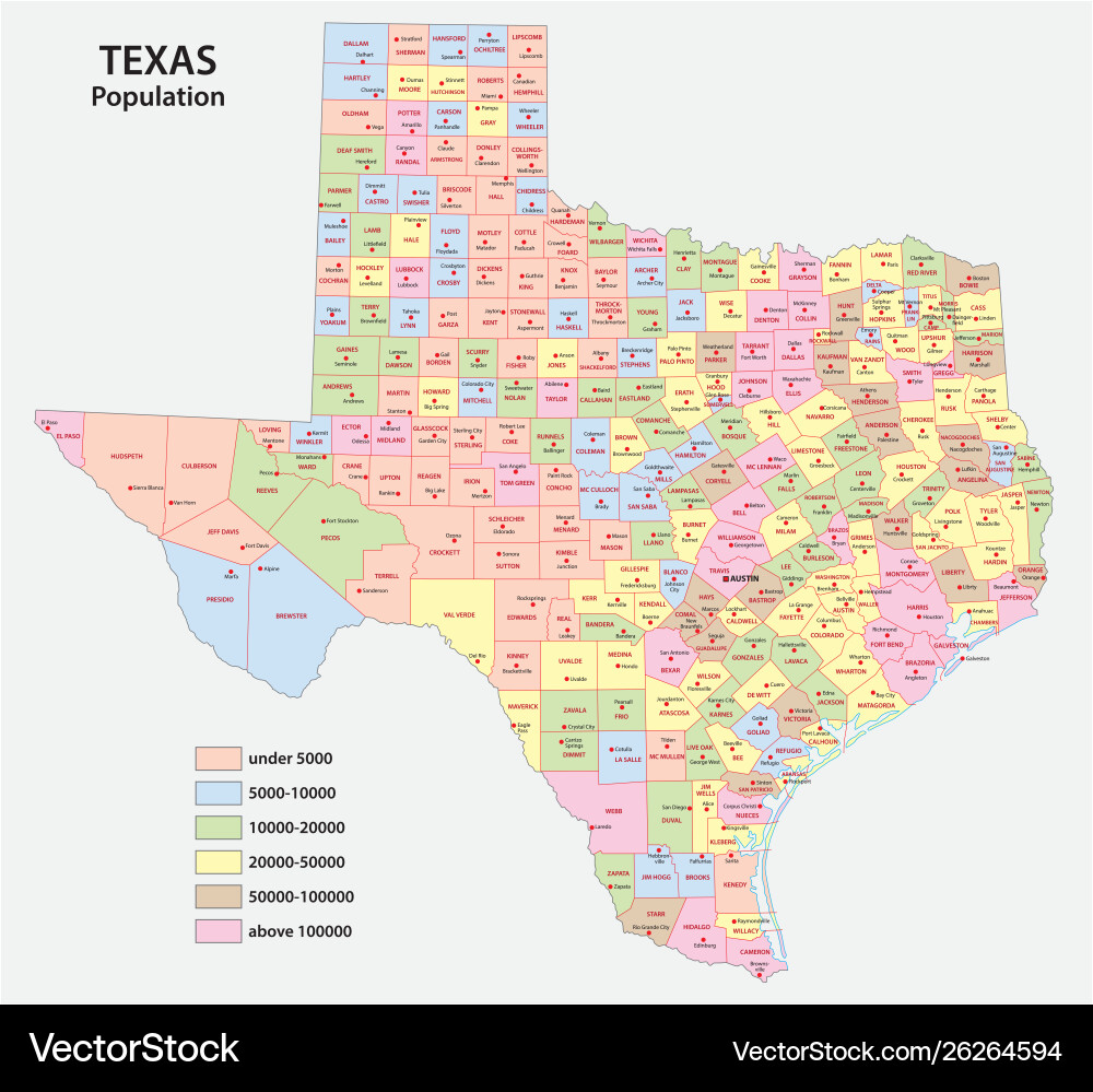 Texas County Map Royalty Free Vector Image - VectorStock