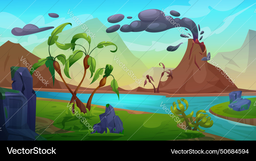 Volcano eruption landscape Royalty Free Vector Image