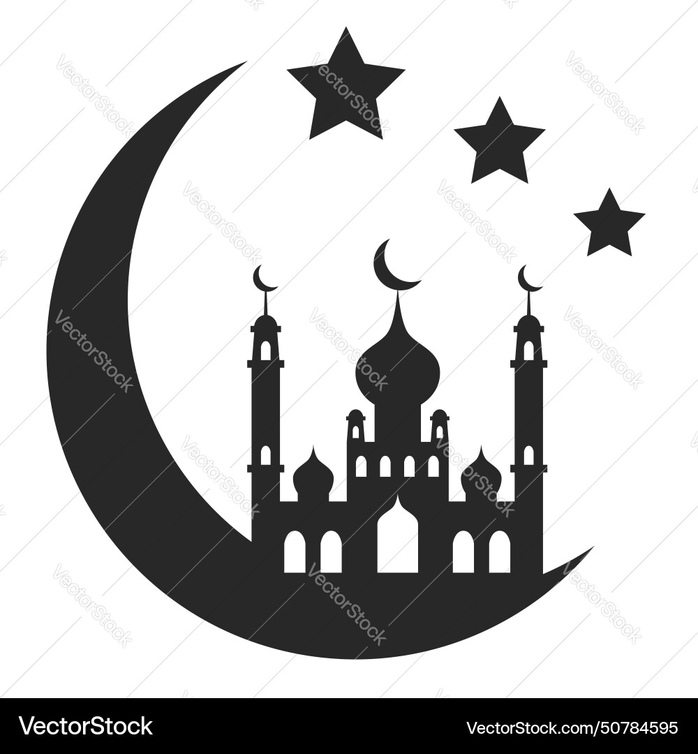 Crescent moon and mosque islamic silhouette Vector Image