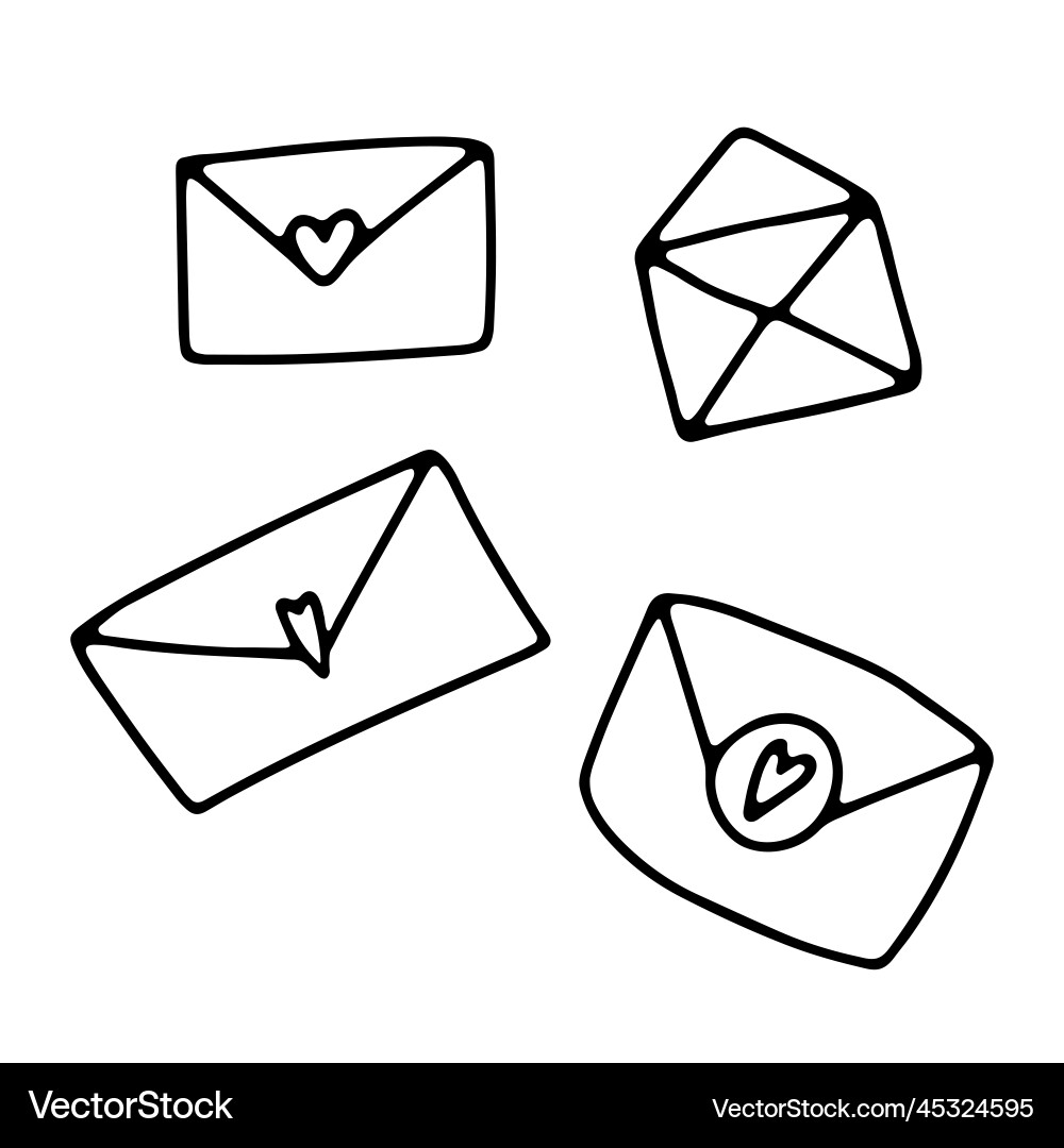 Cute Doodle Envelopes with Hearts Royalty Free Vector Image