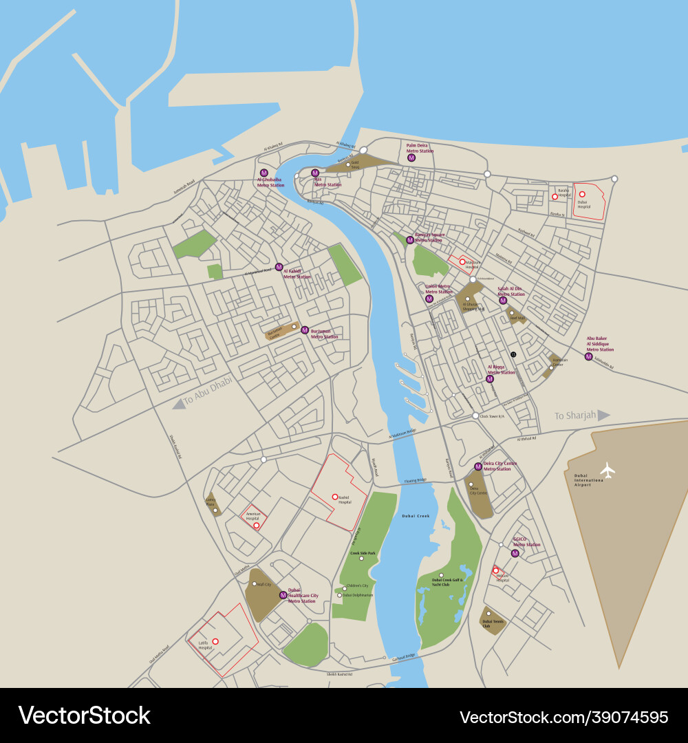 Detailed map deira dubai - uae Royalty Free Vector Image