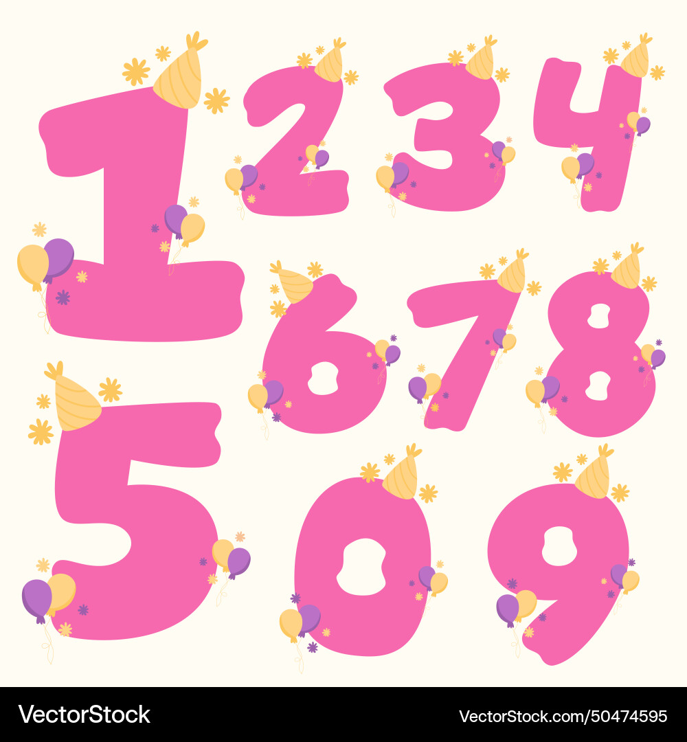 Pink number for birthday kids Royalty Free Vector Image
