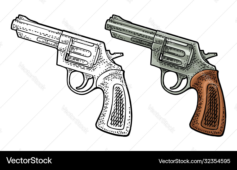 Revolver with short barrel engraving Royalty Free Vector