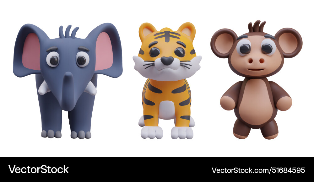 Toy elephant tiger monkey small animals Royalty Free Vector