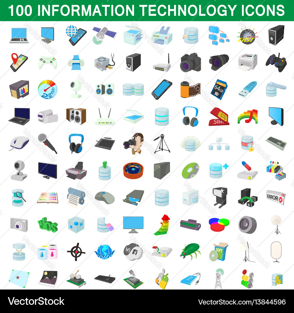 100 information technology icons set Royalty Free Vector