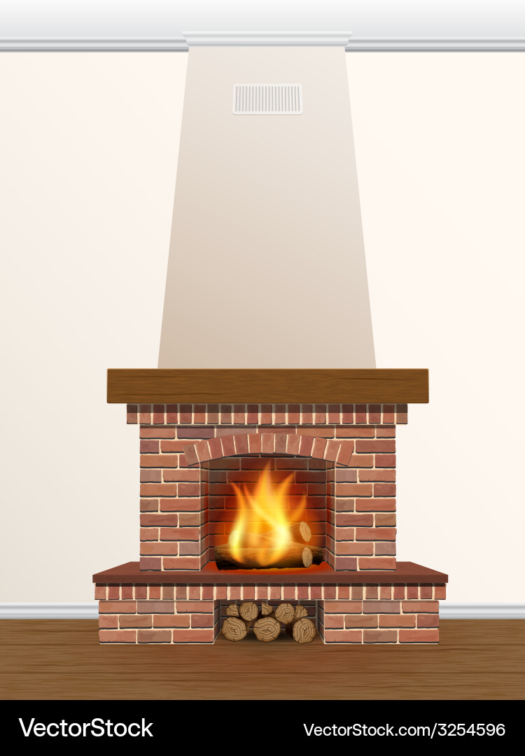 Fireplace with burning fire Royalty Free Vector Image