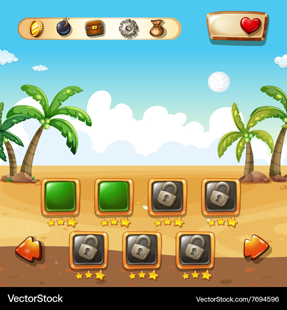 Game template with beach background Royalty Free Vector