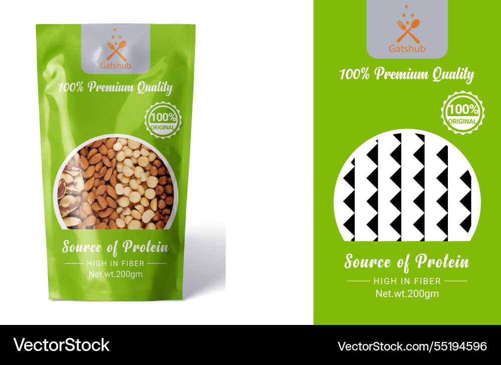 Nuts pouch packaging design Royalty Free Vector Image