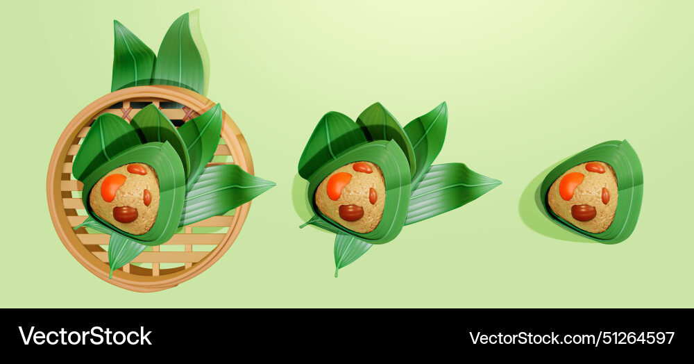 3d chinese sticky rice dumplings Royalty Free Vector Image