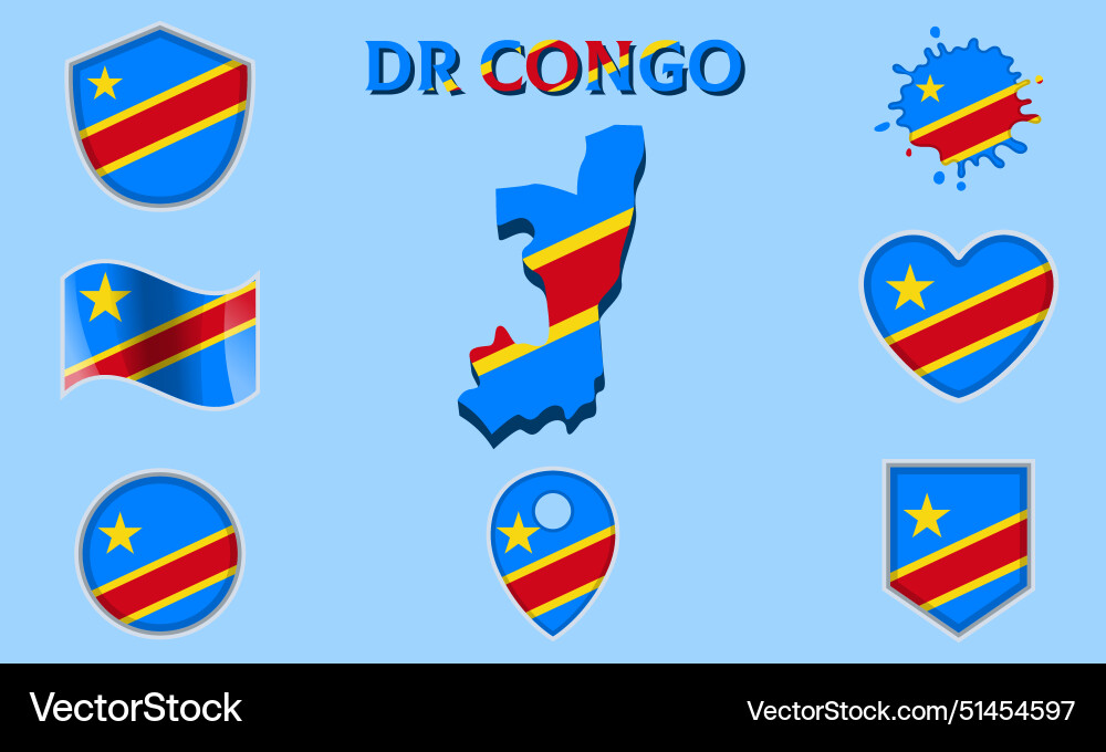 Collection of flat national flags dr congo Vector Image