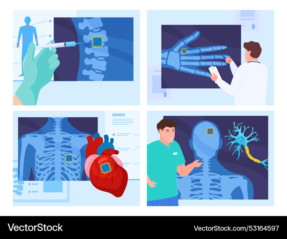 Human microchip implant in spine hand heart brain Vector Image