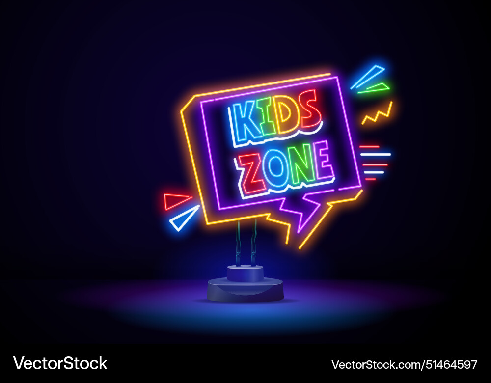 Kids zone neon text with modern frame Royalty Free Vector