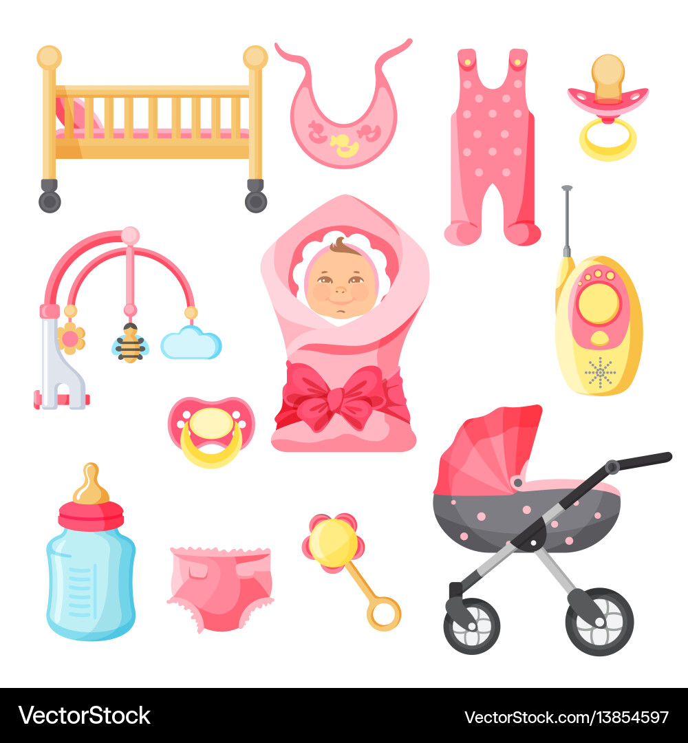 Newborn girl things poster with white Royalty Free Vector