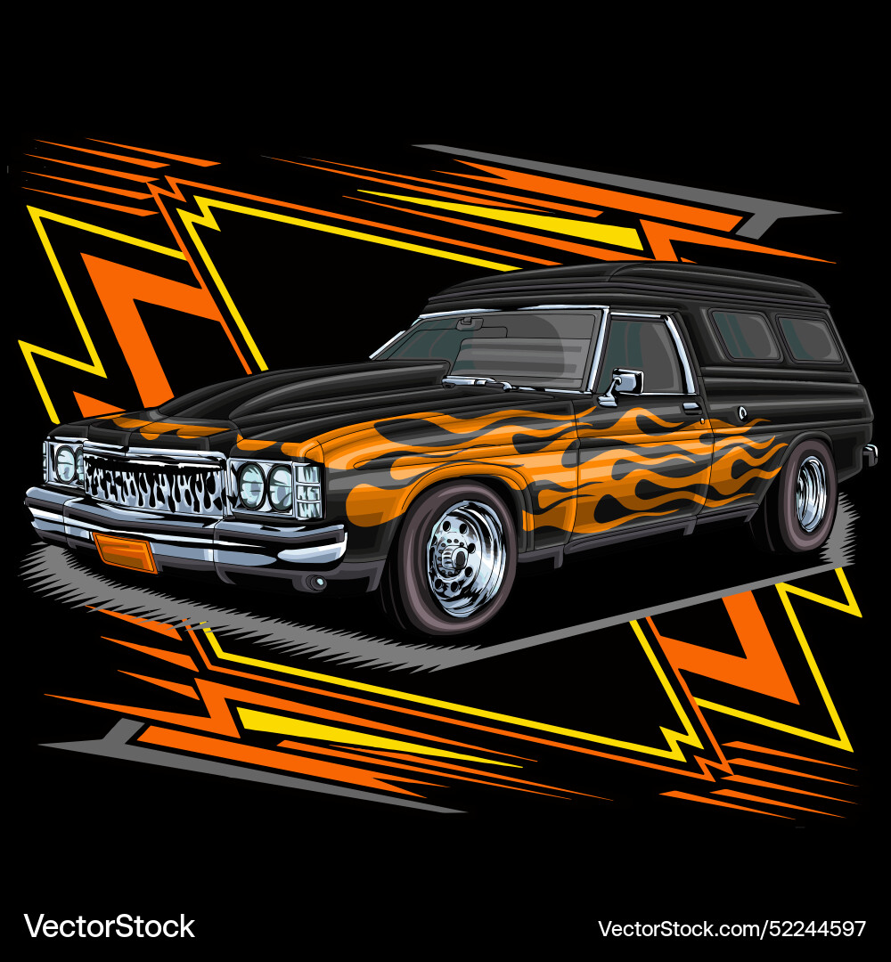 Orange drag racing car with black strip Royalty Free Vector