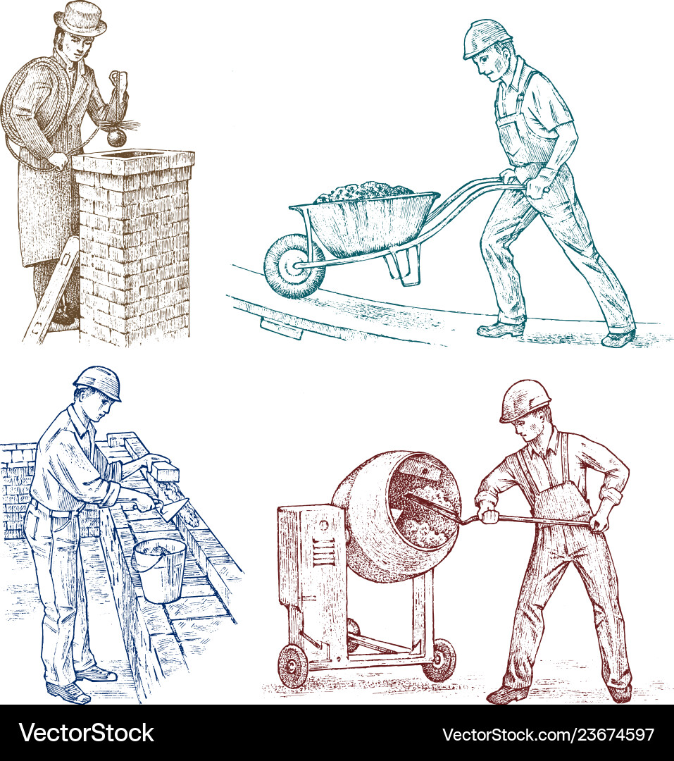 Set of builders technicians or cement engineers Vector Image