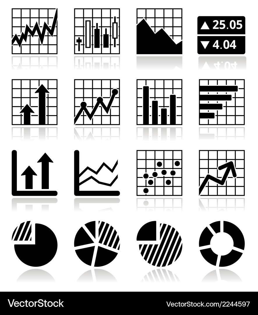 Stock market analysis chart and graph icons set Vector Image