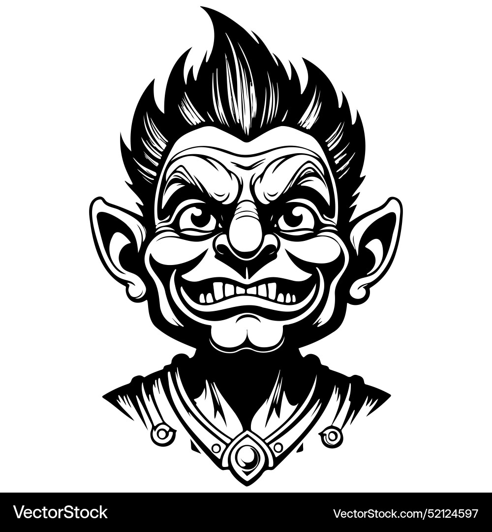 Vintage cartoon troll face drawing line head Vector Image